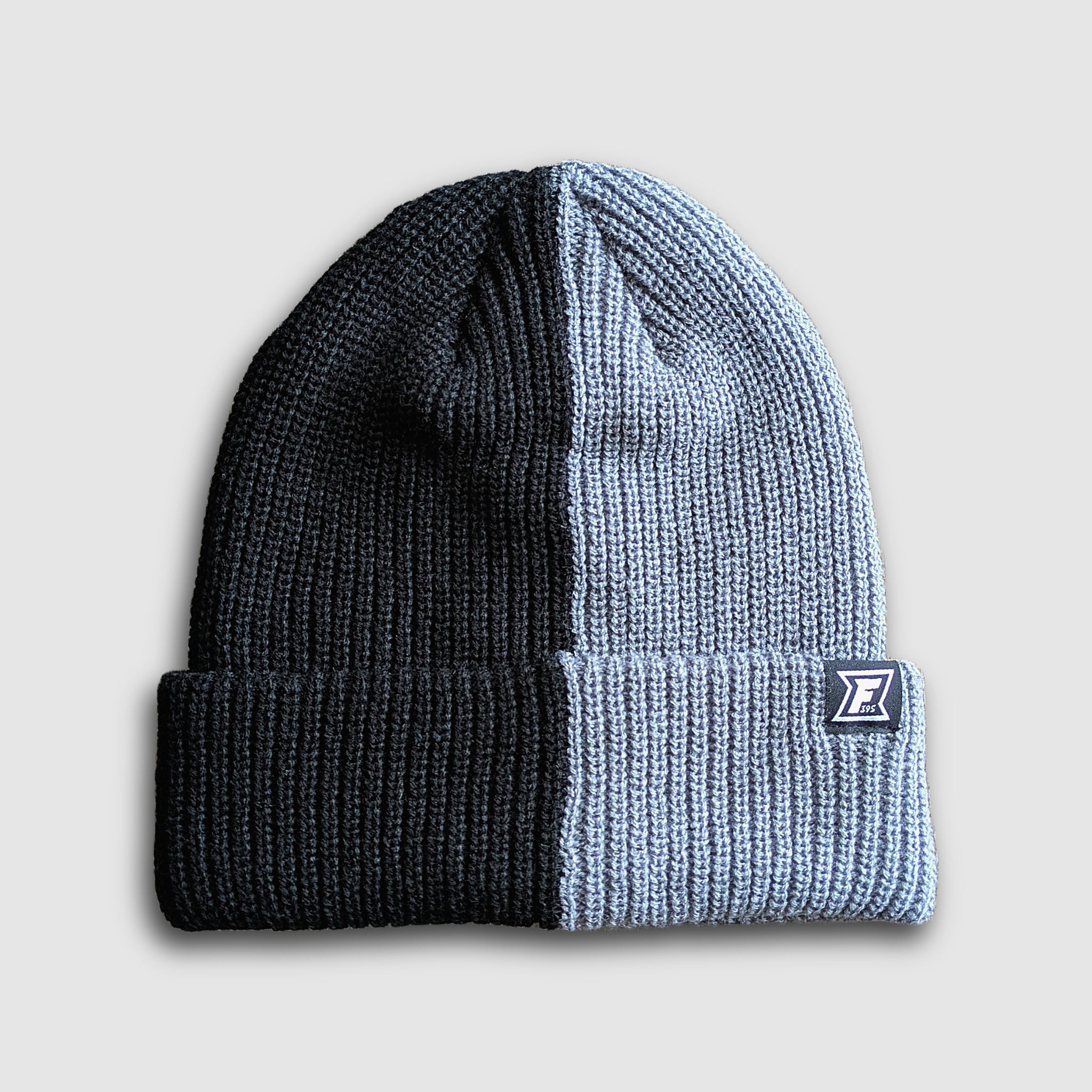 2-Tone Split Color Cuffed Beanie - Black/Grey | Faultline395